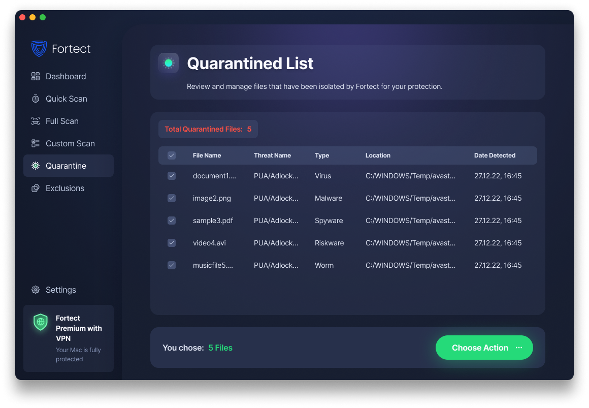 Fortect Mac Suite: Quarantine Management - Fortect
